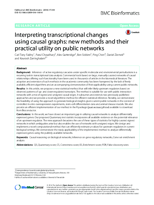 (PDF) Interpreting transcriptional changes using causal graphs: new methods and their practical ...