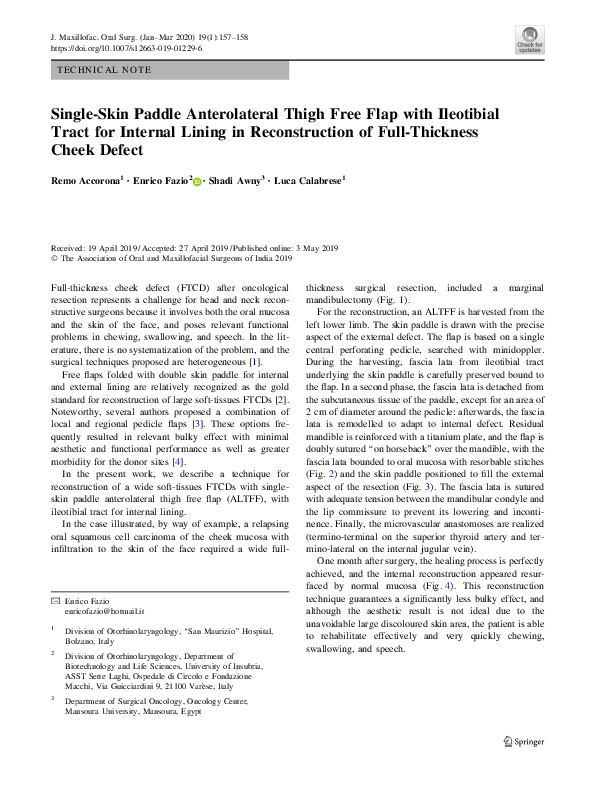 (PDF) Single-Skin Paddle Anterolateral Thigh Free Flap with Ileotibial ...