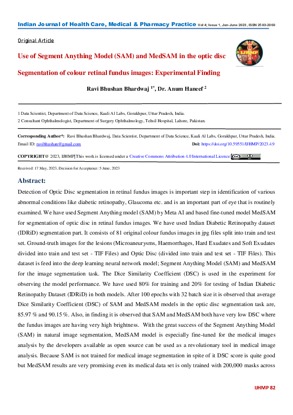 (PDF) Use of Segment Anything Model (SAM) and MedSAM in the optic disc ...