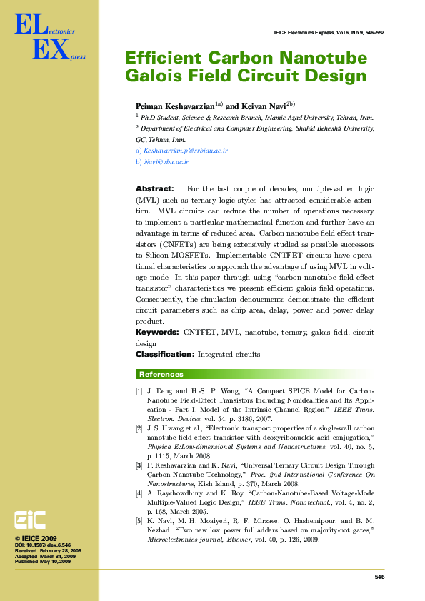 (PDF) Efficient Carbon Nanotube Galois Field Circuit Design