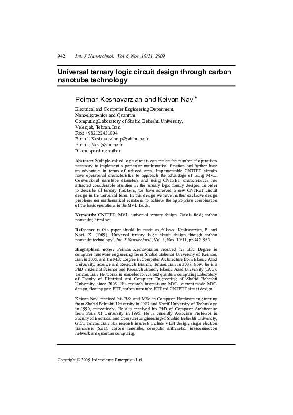 (PDF) Universal ternary logic circuit design through carbon nanotube technology