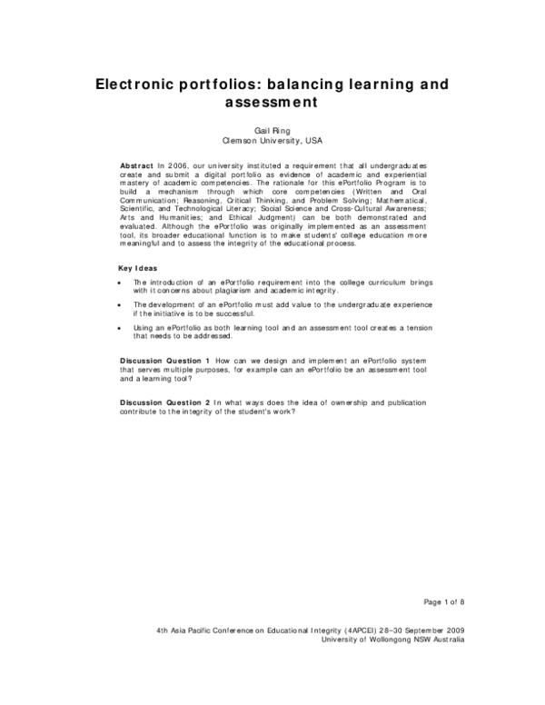 (PDF) ePortfolios: Enhancing Learning and Assessment