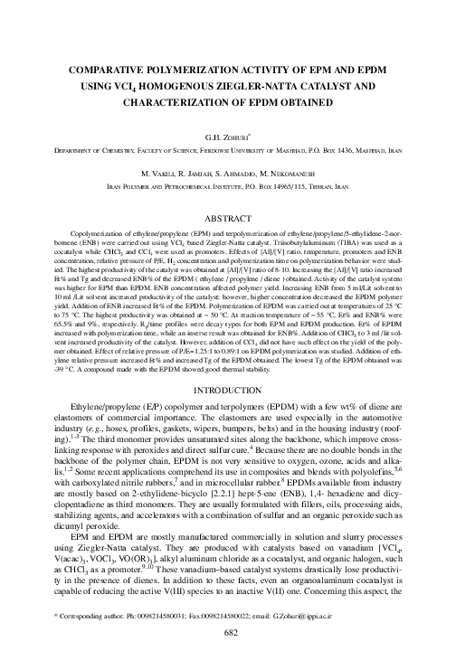 (PDF) Comparative Polymerization Activity of EPM and EPDM Using VCI4 Homogenous Ziegler-Natta ...