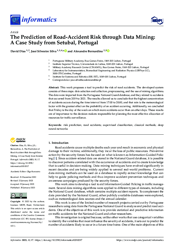 (PDF) The Prediction of Road-Accident Risk through Data Mining: A Case Study from Setubal, Portugal