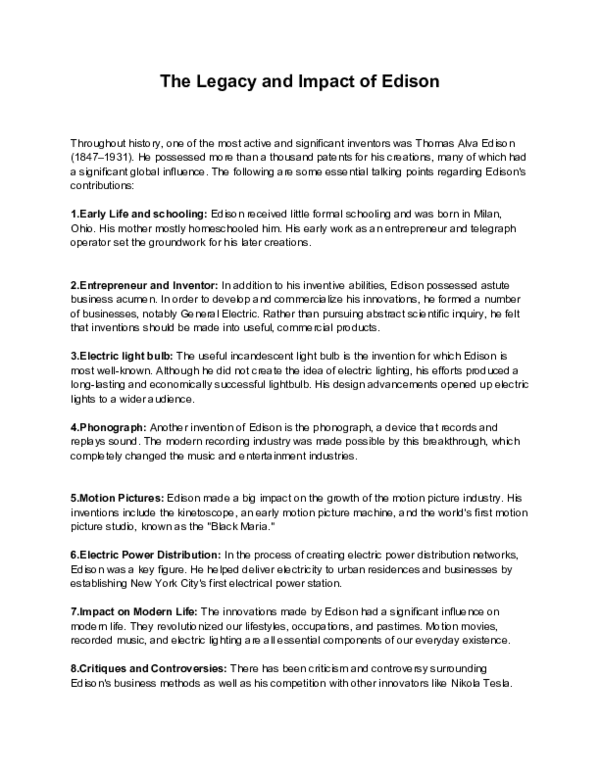 (DOC) The Legacy and Impact of Edison