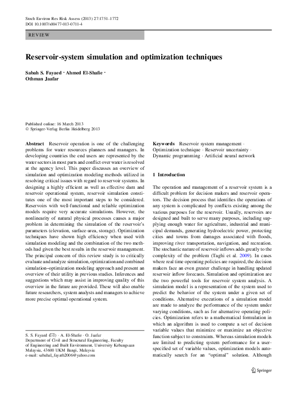 (PDF) Reservoir-system simulation and optimization techniques
