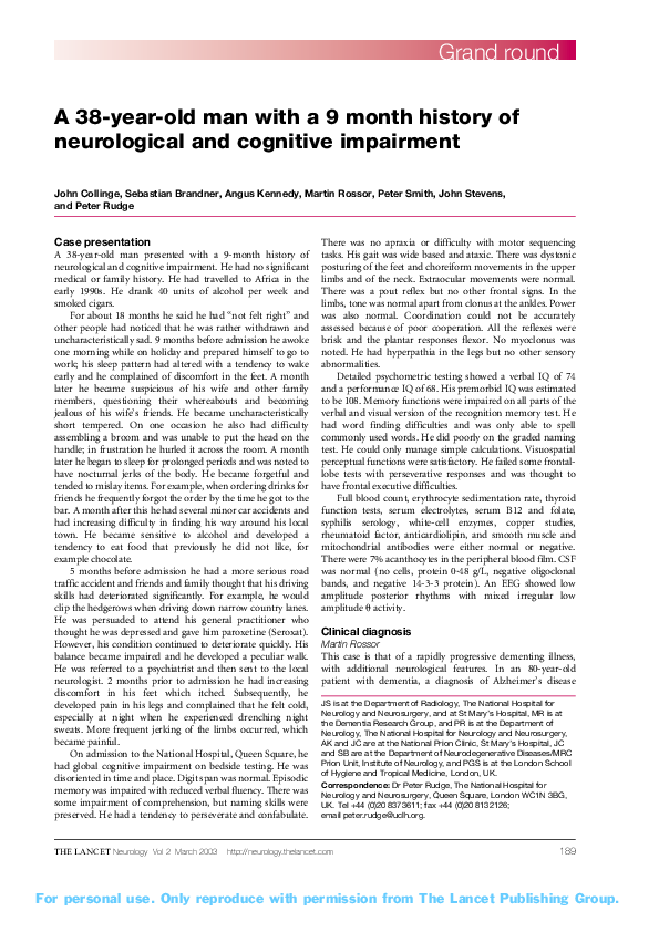 (PDF) A 38-year-old man with a 9 month history of neurological and ...