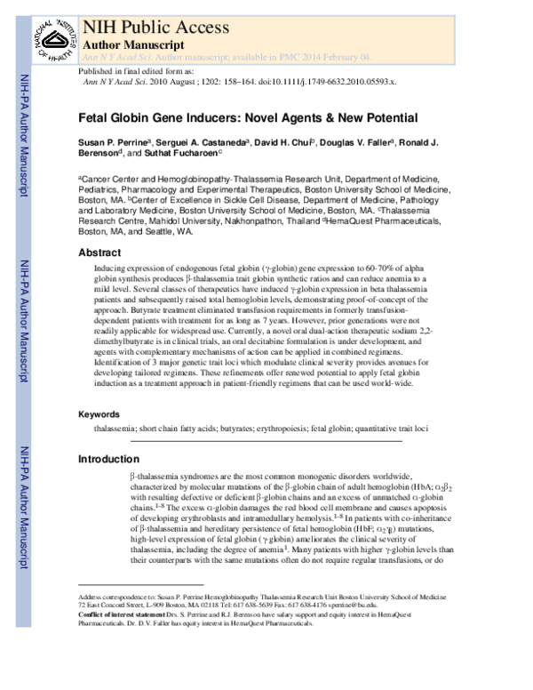 (PDF) Fetal globin gene inducers: novel agents and new potential ...