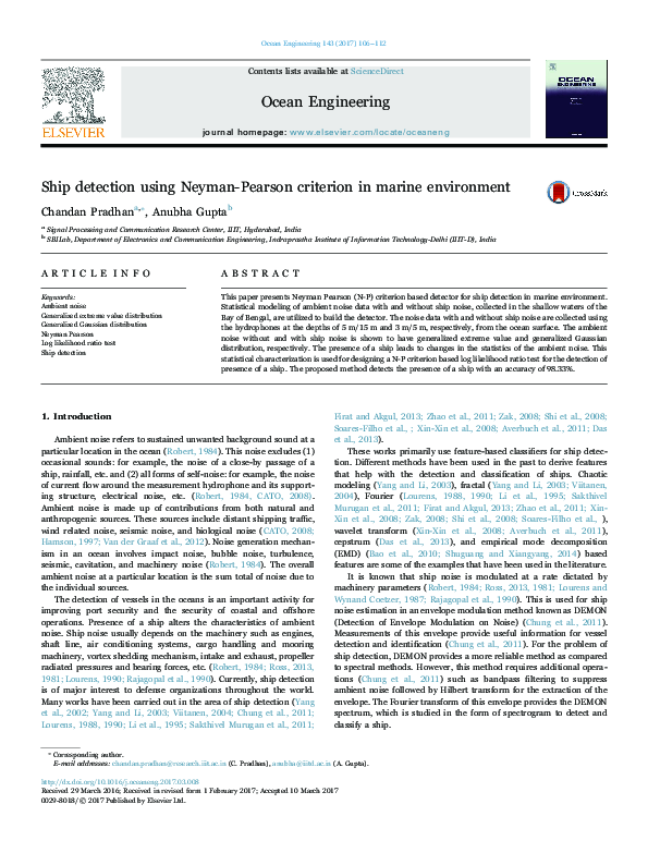 (PDF) Ship detection using Neyman-Pearson criterion in marine environment