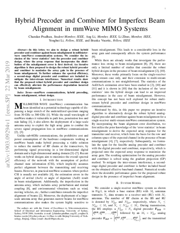 Pdf Hybrid Precoder And Combiner For Imperfect Beam Alignment In
