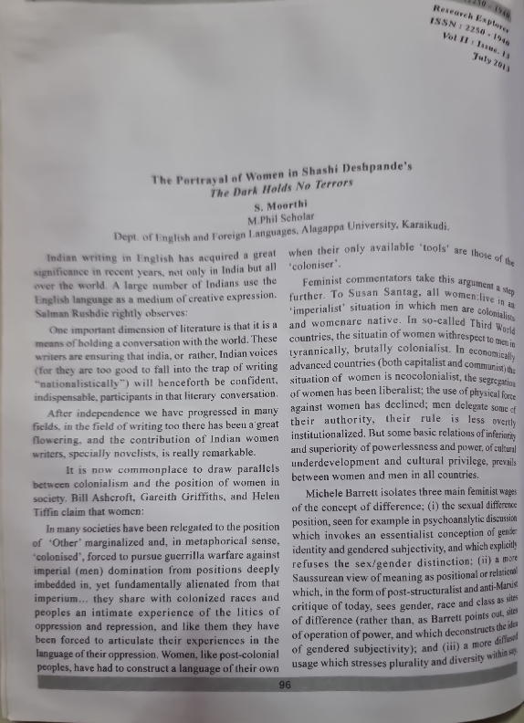 (PDF) The Portrayal of Women in Shashi Deshpande's The Dark Holds No Terrors