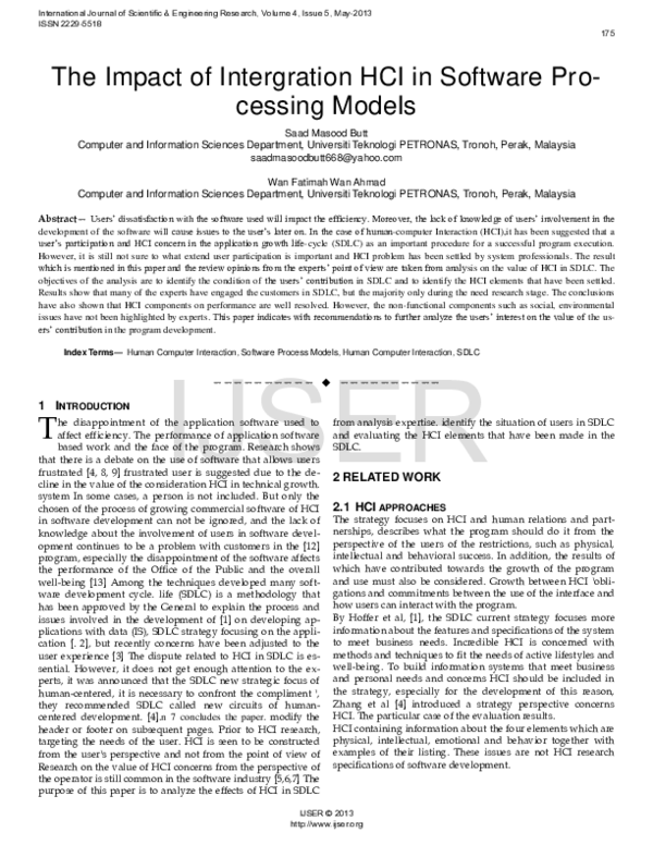 (PDF) The Impact of Intergration HCI in Software Pro- cessing Models | Saad Mansoor Butt ...
