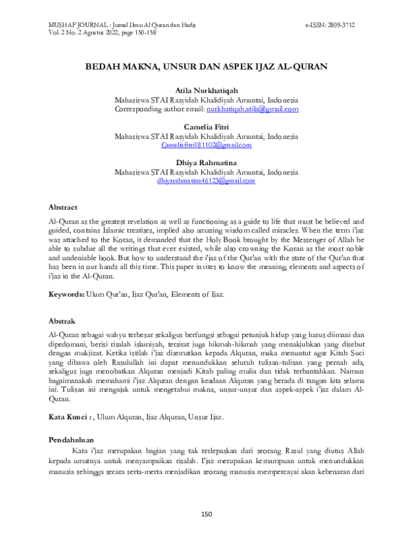(PDF) Bedah Makna, Unsur Dan Aspek Ijaz Al-Quran