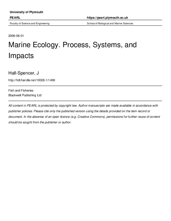 (PDF) Marine Ecology. Process, Systems, and Impacts