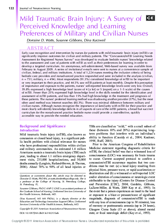 (PDF) Mild Traumatic Brain Injury