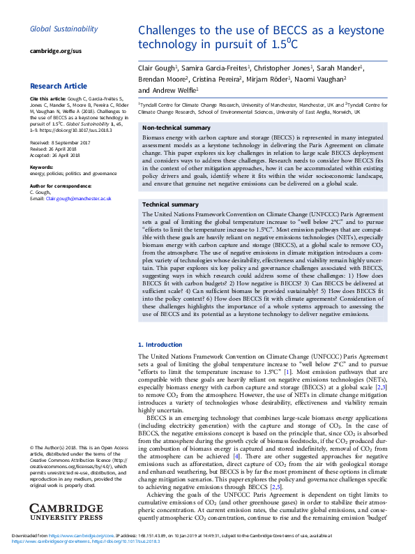 (PDF) Challenges to the use of BECCS as a keystone technology in ...