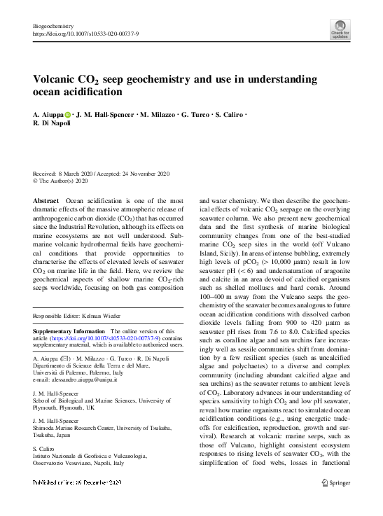 (PDF) Volcanic CO2 seep geochemistry and use in understanding ocean ...