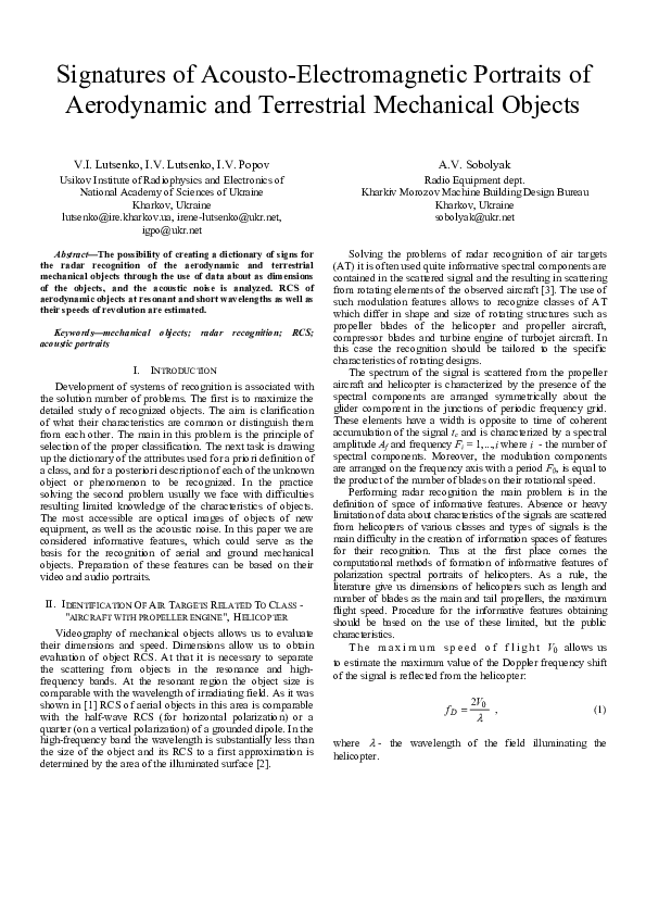 (PDF) Signatures of Acousto-Electromagnetic Portraits of Aerodynamic ...