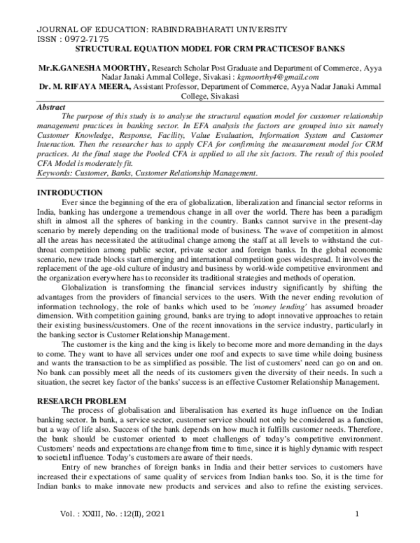 Pdf Structural Equation Model For Crm Practicesof Banks