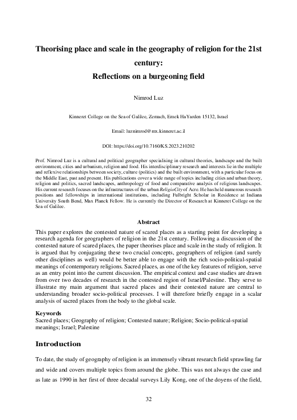 (PDF) Theorising place and scale in the geography of religion for the ...