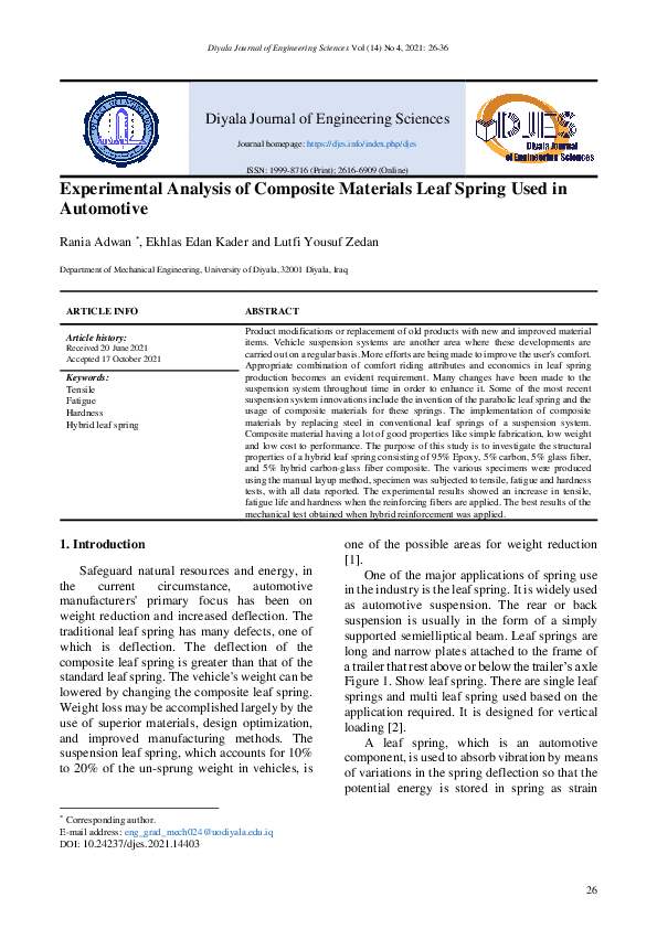 Pdf Composite Leaf Spring Analysis For Vehicles