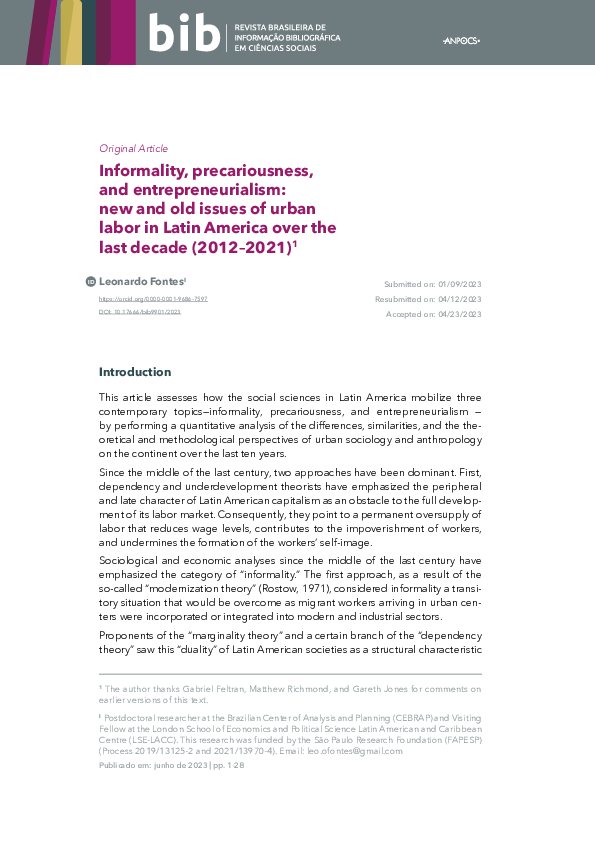 (PDF) Informality, precariousness, and entrepreneurialism: new and old ...