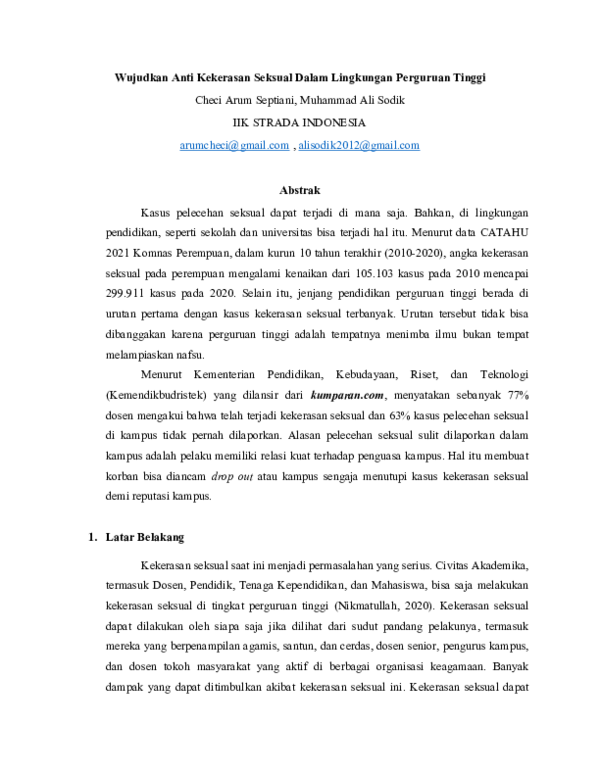 (DOC) Wujudkan Anti Kekerasan Seksual Dalam Lingkungan Perguruan Tinggi