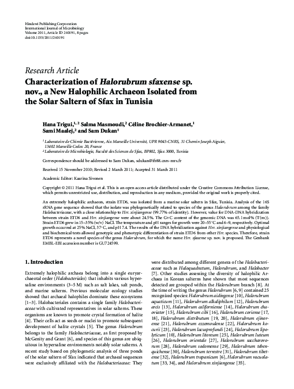 (PDF) Characterization ofHalorubrum sfaxensesp. nov., a New Halophilic Archaeon Isolated from ...