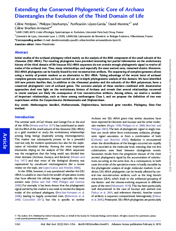(PDF) Extending the Conserved Phylogenetic Core of Archaea Disentangles ...