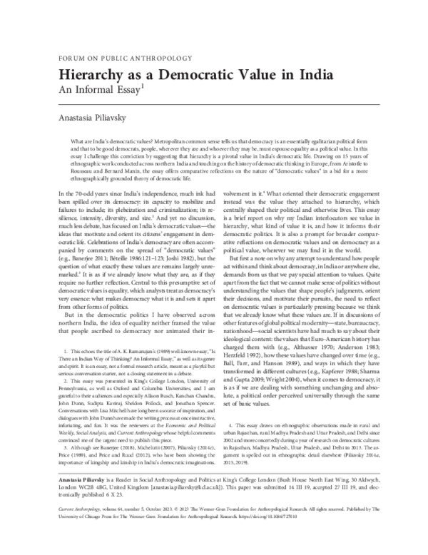 (PDF) Hierarchy as a democratic value in India
