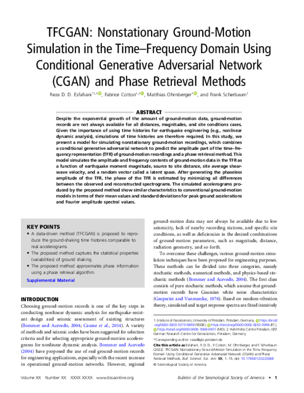 (PDF) TFCGAN: Nonstationary Ground-Motion Simulation in the Time–Frequency Domain Using ...