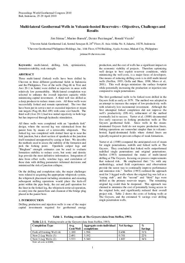(PDF) Multi-lateral Geothermal Wells in Volcanic-hosted Reservoirs - Objectives, Challenges and ...