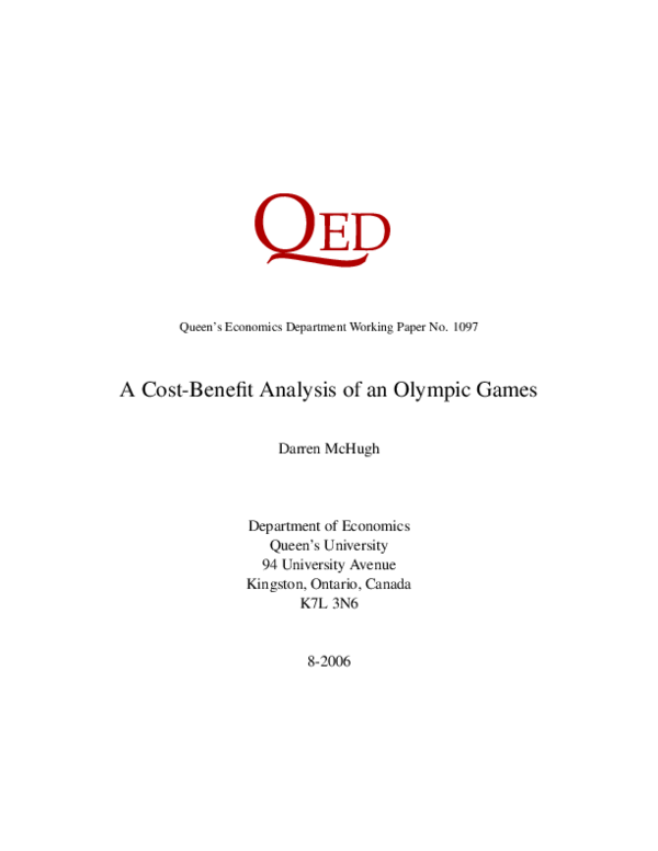 (PDF) A Cost-Benefit Analysis of an Olympic Games