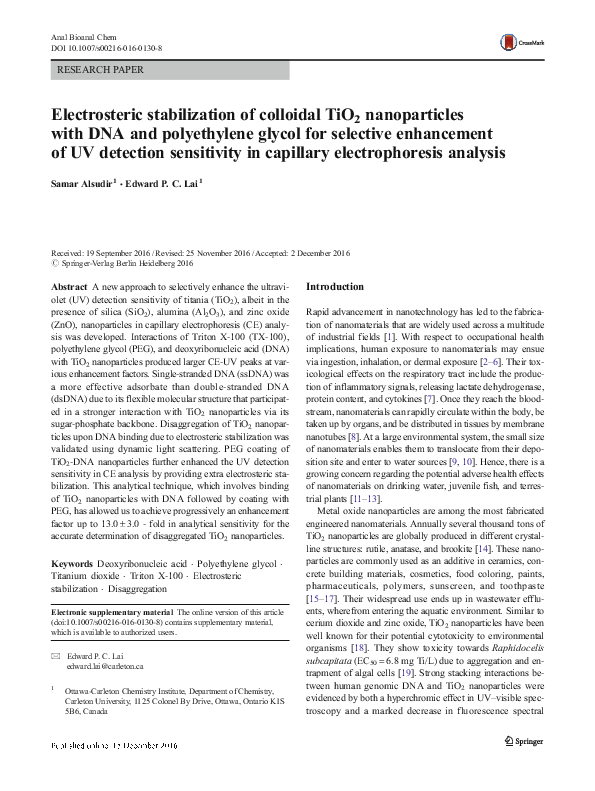 (PDF) Electrosteric stabilization of colloidal TiO2 nanoparticles with ...