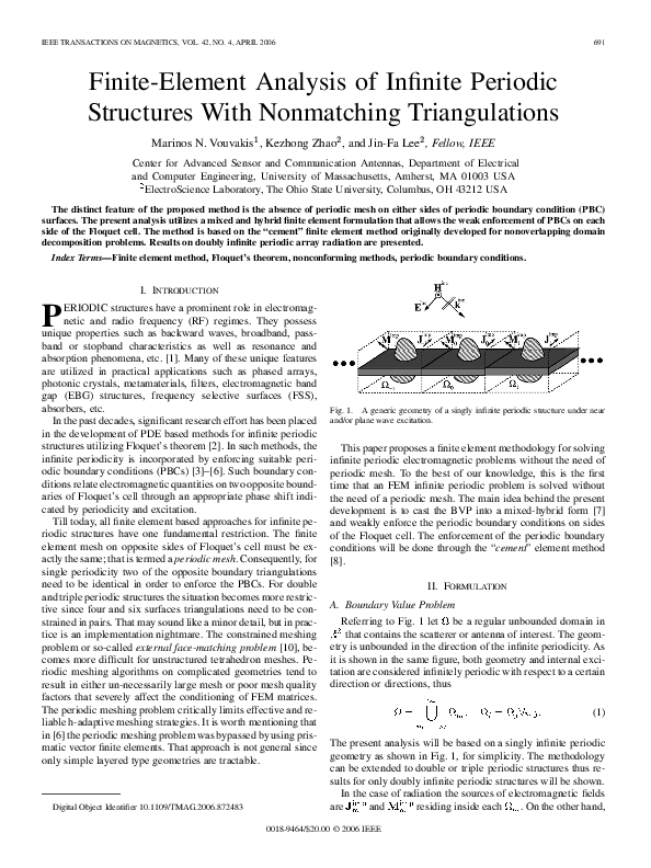 Pdf Finite Element Analysis Of Infinite Periodic Structures With Nonmatching Triangulations