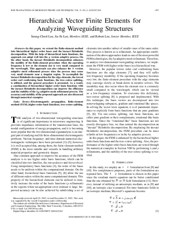 (PDF) Hierarchical vector finite elements for analyzing waveguiding structures