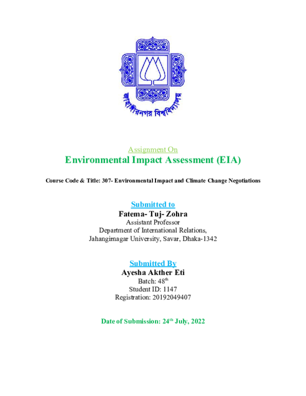 (DOC) Environmental Impact Assessment (EIA) Course Code & Title: 307 ...