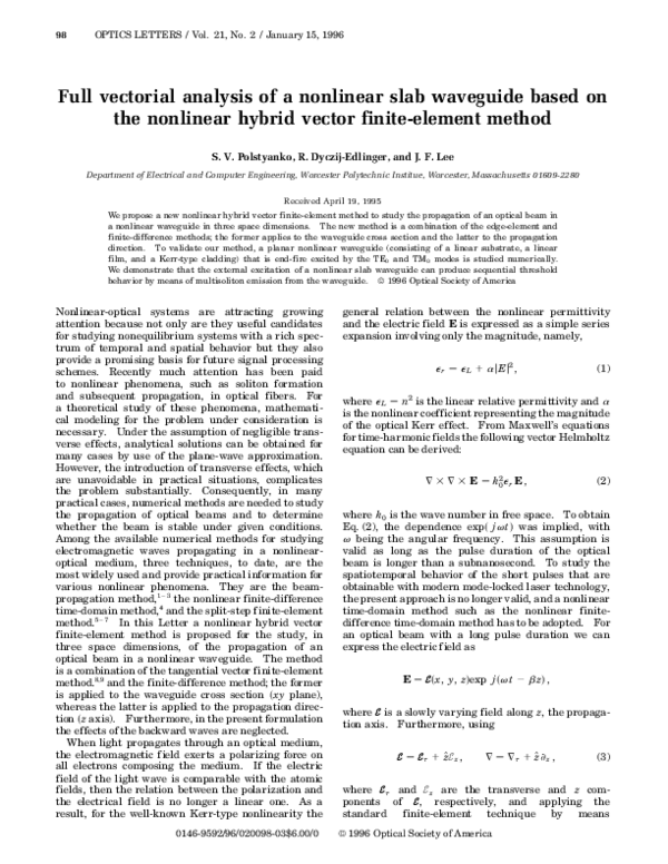 Pdf Full Vectorial Analysis Of A Nonlinear Slab Waveguide Based On The Nonlinear Hybrid Vector