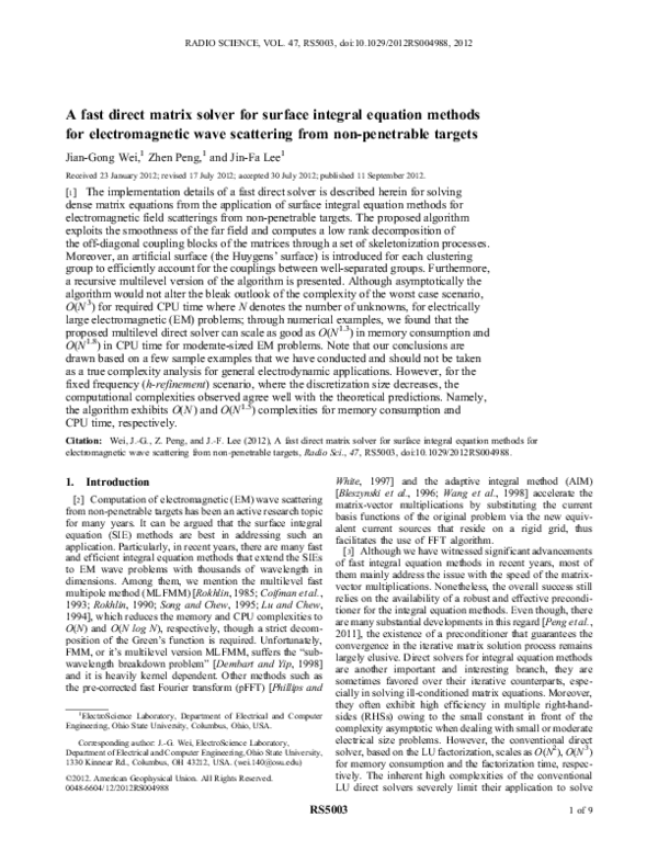 (PDF) A fast direct matrix solver for surface integral equation methods ...