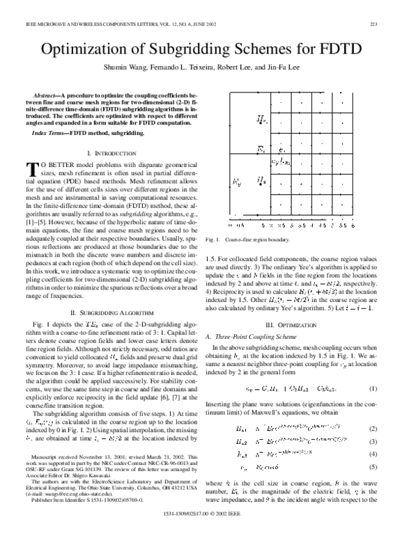 (PDF) Optimization of subgridding schemes for FDTD