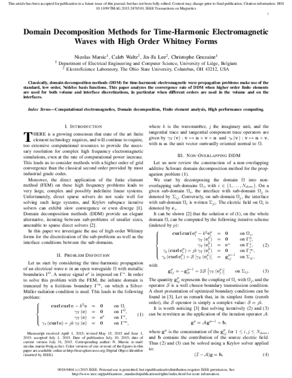 (PDF) Domain Decomposition Methods for Time-Harmonic Electromagnetic Waves With High-Order ...