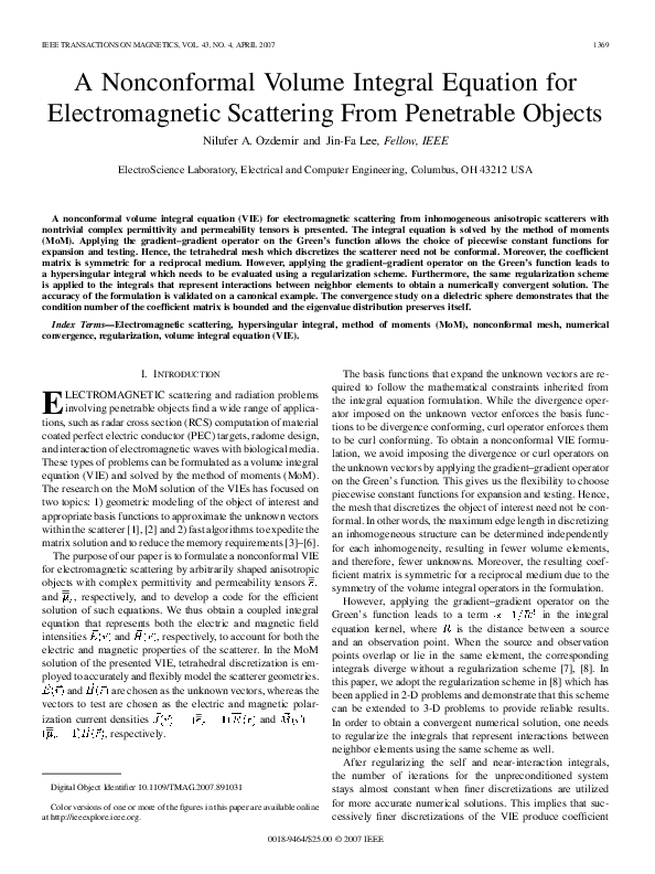 (PDF) A nonconformal volume integral equation for electromagnetic scattering from anisotropic ...