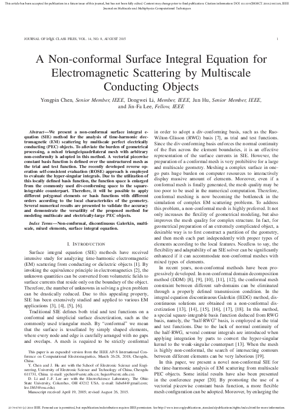 (PDF) A Nonconformal Surface Integral Equation for Electromagnetic Scattering by Multiscale ...