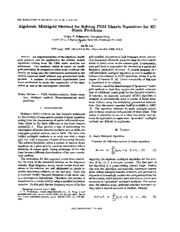 (PDF) Algebraic multigrid method for solving FEM matrix equations for 3D static problems