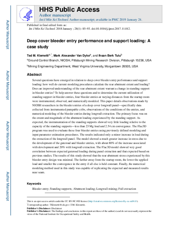 (PDF) Deep cover bleeder entry performance and support loading: A case ...