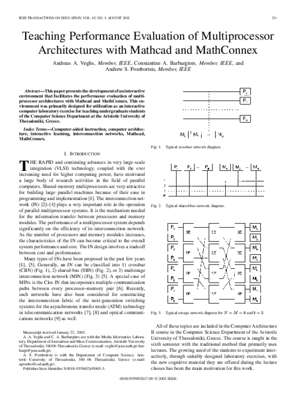 (PDF) Teaching performance evaluation of multiprocessor architectures with Mathcad and MathConnex