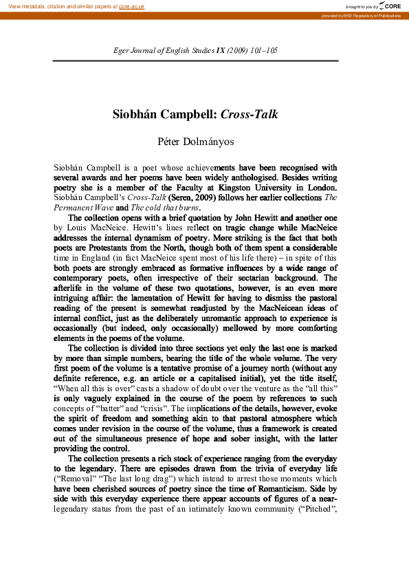 (PDF) Siobhán Campbell: Cross-Tal [könyvismertetés]