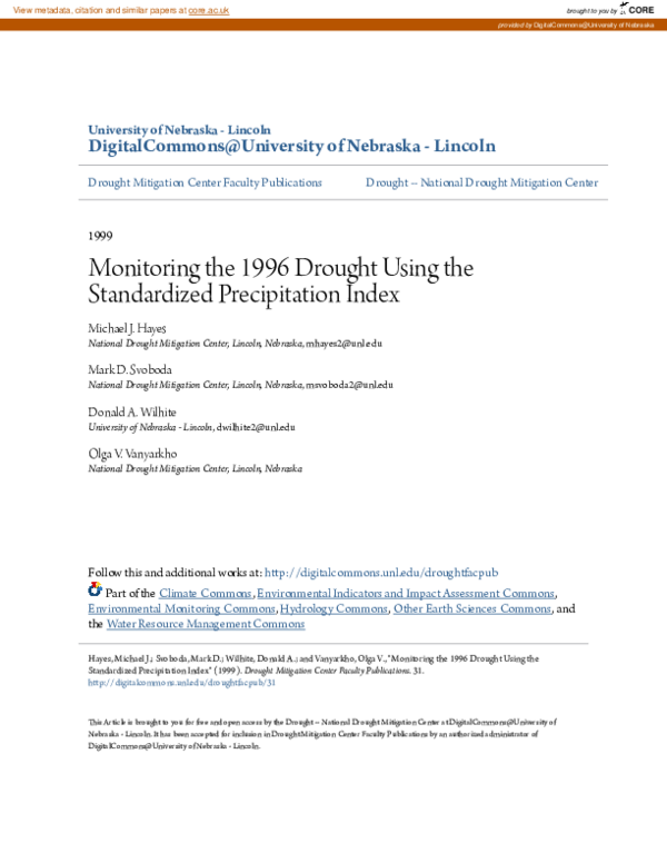 (PDF) Monitoring the 1996 Drought Using the Standardized Precipitation Index