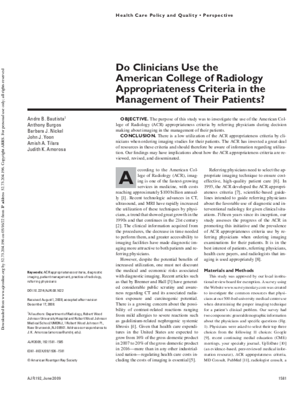 (PDF) Do Clinicians Use the American College of Radiology ...