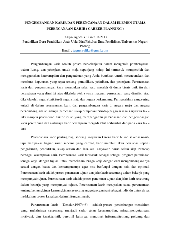 (PDF) PENGEMBANGAN KARIR DAN PERENCANAAN DALAM ELEMEN UTAMA PERENCANAAN ...